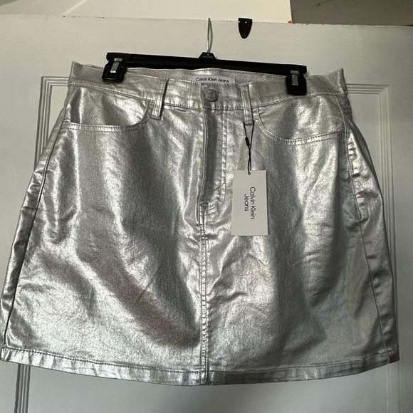 Calvin Klein | Skirts | Brand New Calvin Klein Metallic Silver Mini ...